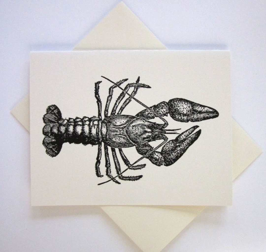 Crawfish Note Cards Stationery Set of 10 Cards in White or Light Ivory ...