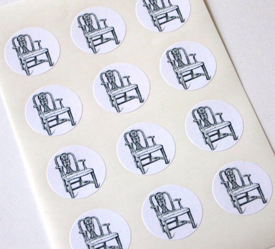 Vintage Chair Stickers One Inch Round Seals | Etsy