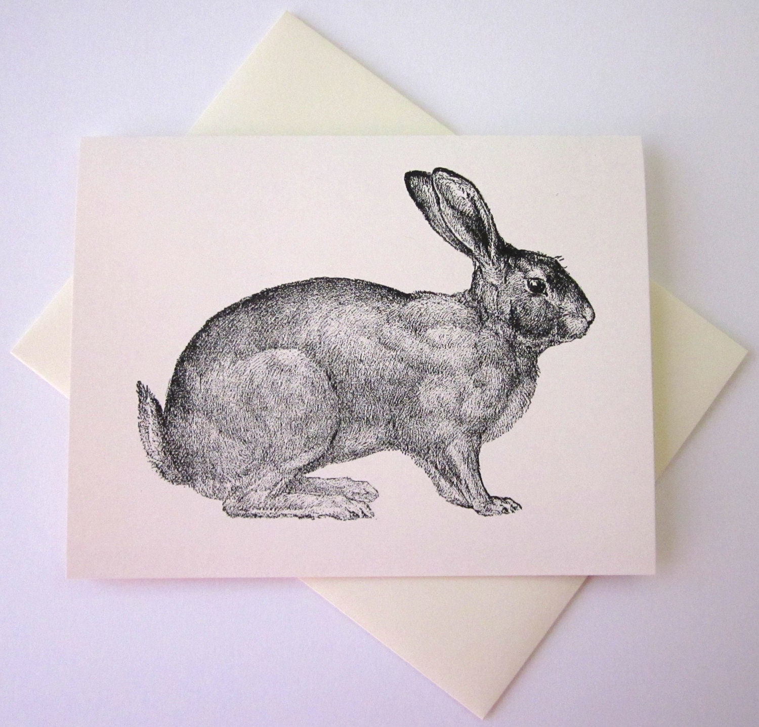 Rabbit Note Card Set of 10 in White or Light Ivory With - Etsy
