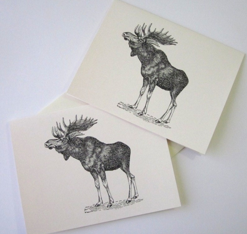 Moose Note Cards Stationery Set of 10 Cards With Matching - Etsy