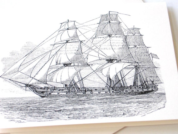 Vintage Sailing Ship Folded Note Card Set of 10 in White or | Etsy