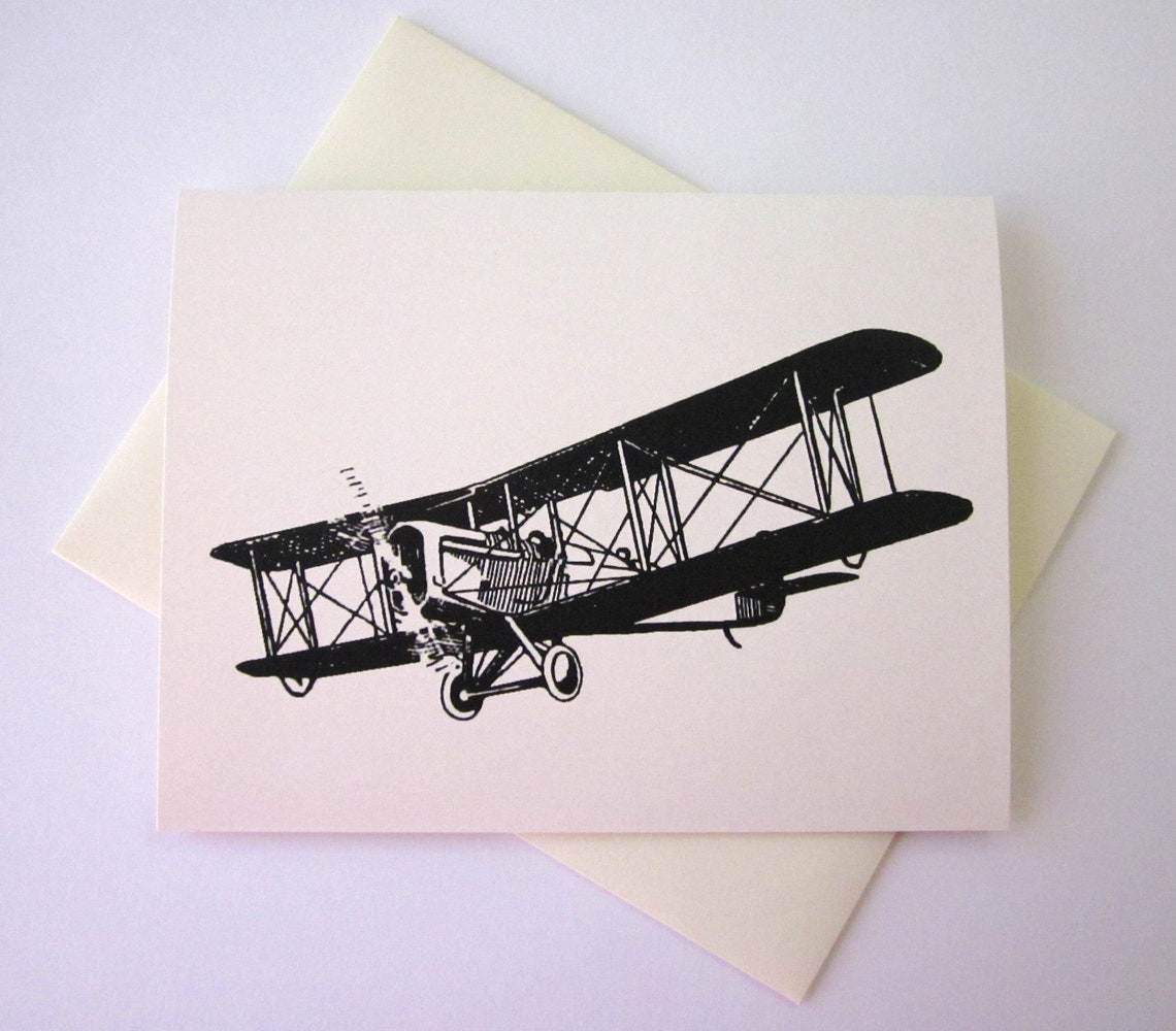 Biplane Airplane Note Card Set of 10 in White or Light Ivory - Etsy