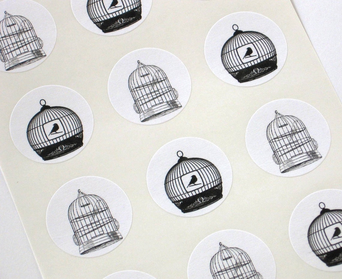 Bird Cage Stickers One Inch Round Seals - Etsy