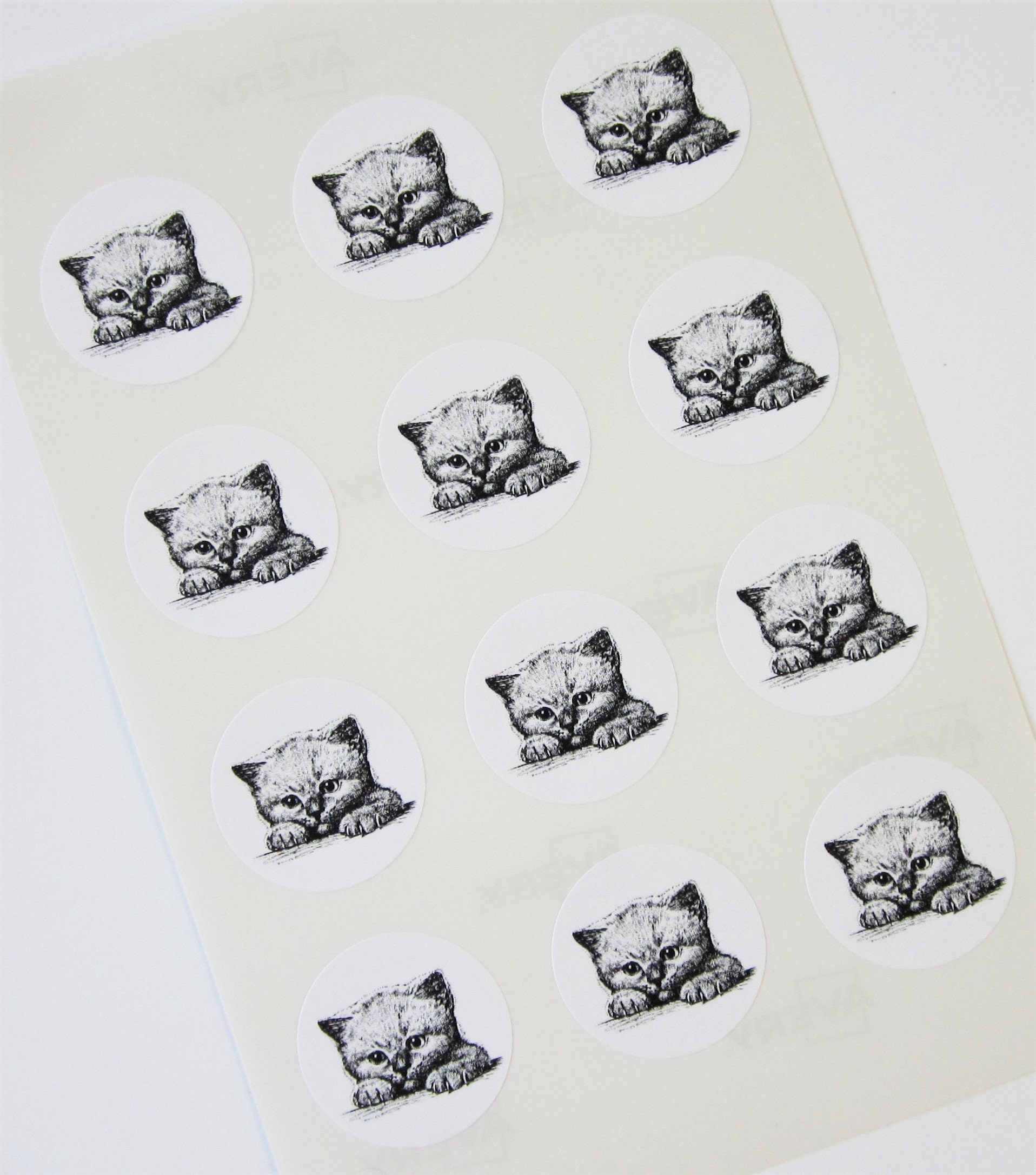 Kitten Cat Stickers One Inch Round Seals - Etsy
