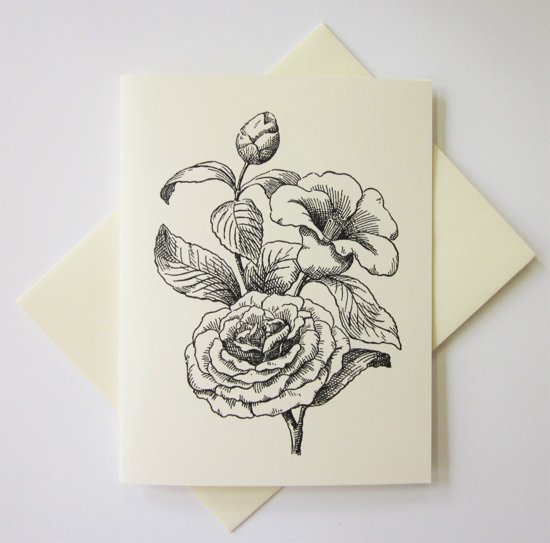 Camellia Rose Flower Note Cards Stationery Set of 10 Cards in White or ...