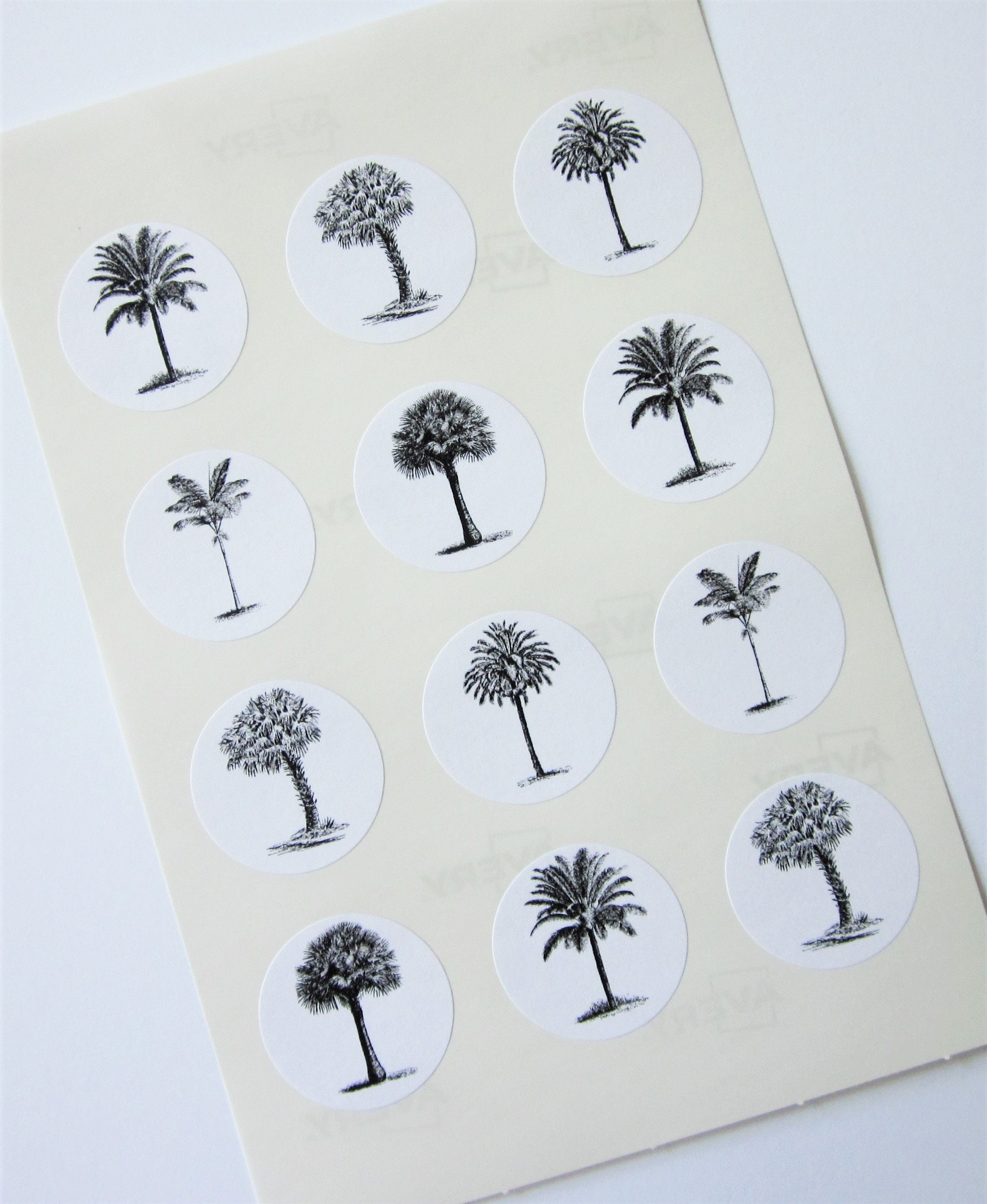 Palm Tree Stickers One Inch Round Seals - Etsy