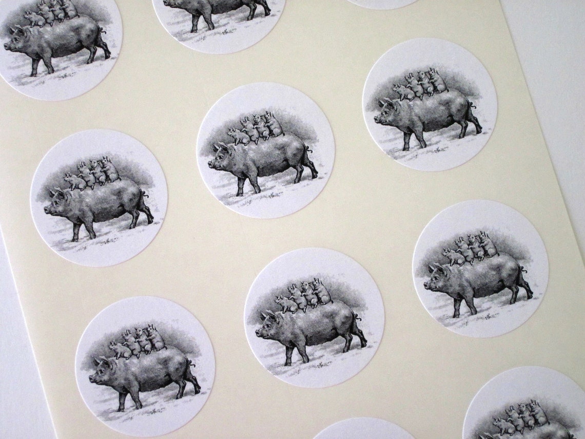 Pig and Piglets Stickers One Inch Round Seals - Etsy