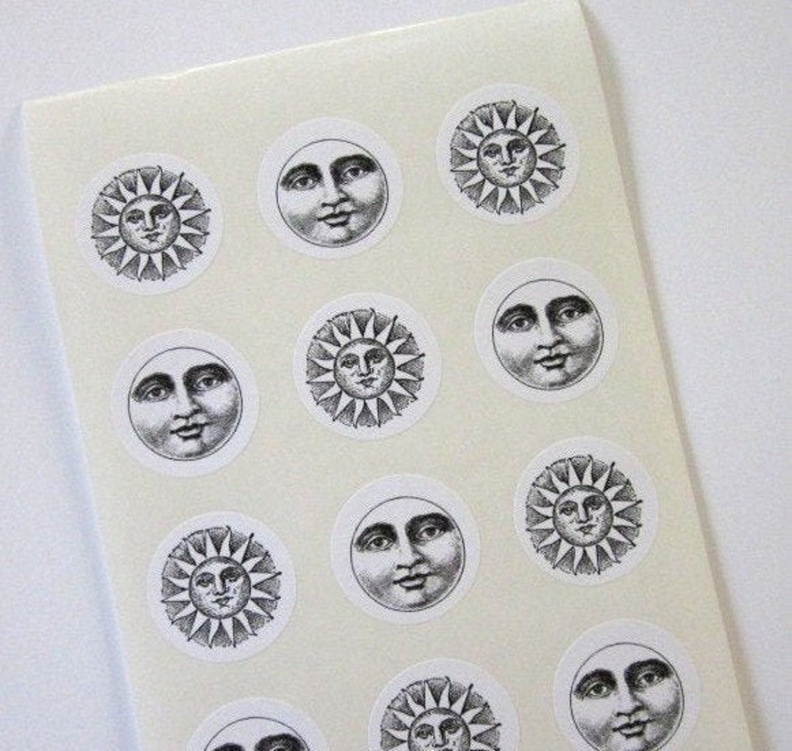 Sun Moon Face Stickers One Inch Round Seals - Etsy