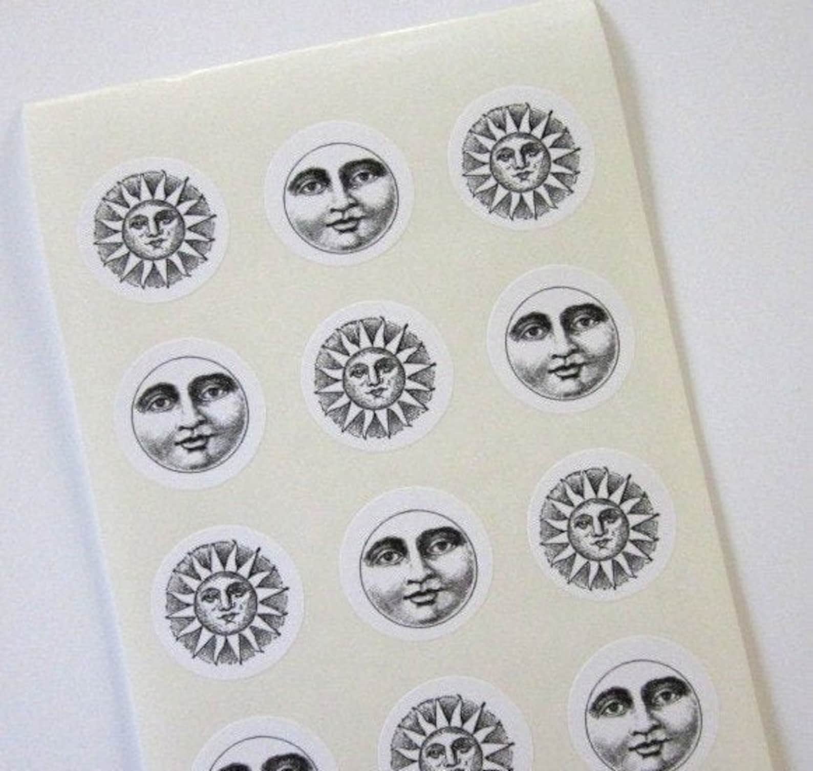 Sun Moon Face Stickers One Inch Round Seals | Etsy