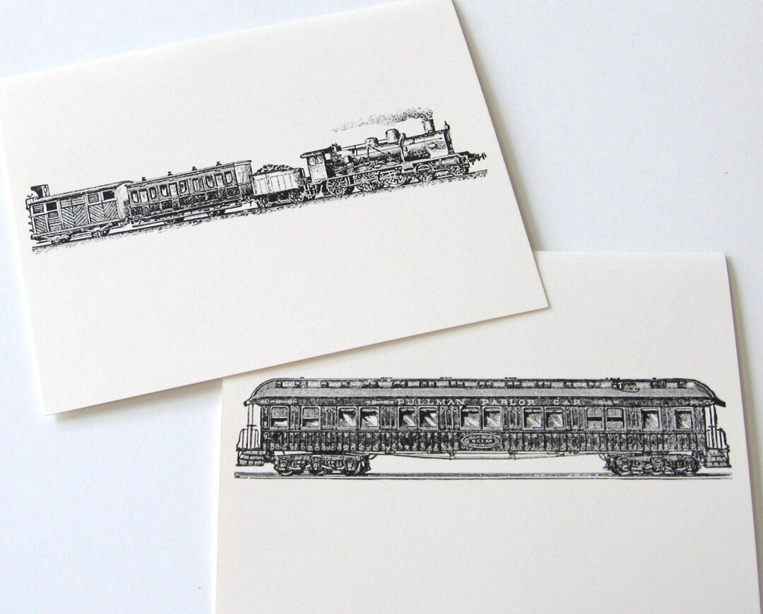 Train Note Cards Stationery Set of 4 Cards in White or Light Ivory With ...