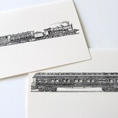 Train Note Cards Stationery Set of 4 Cards in White or Light - Etsy