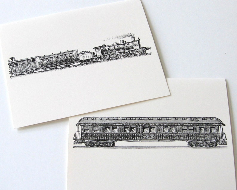 Train Note Cards Stationery Set of 4 Cards in White or Light - Etsy