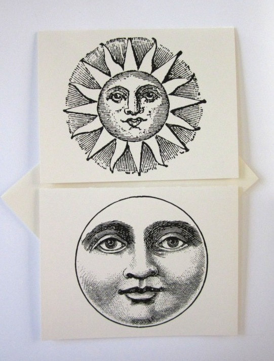 Sun Moon Face Note Card Set of 10 in White or Light Ivory With | Etsy