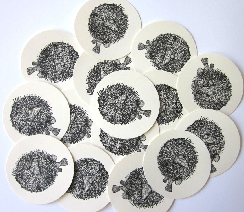 Blowfish Pufferfish Tags Round Paper Gift Tags Set of 10 - Etsy