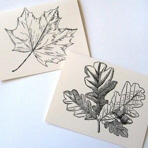 Leaf Note Cards Stationery Set of 10 Cards in White or Light Ivory With ...