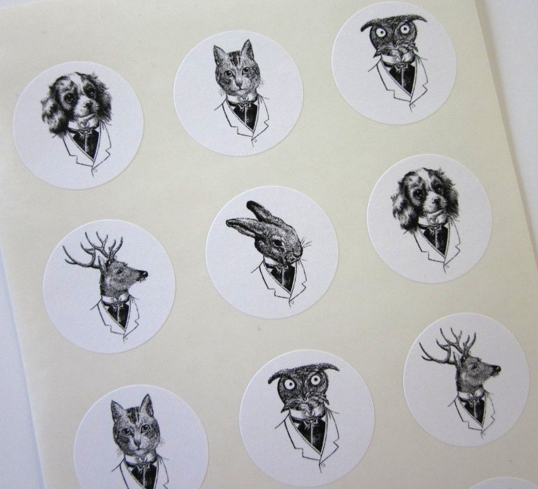 Animal Stickers One Inch Round Seals - Etsy