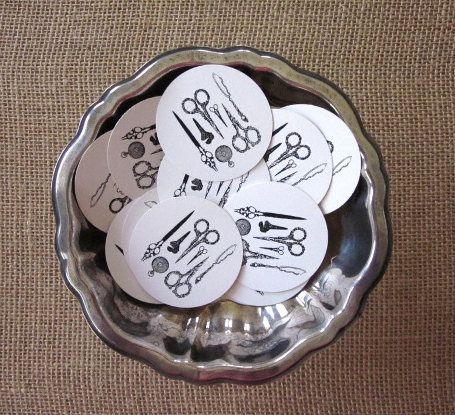 Vintage Scissors and Desk Accessories Tags Round Paper Gift Tags Set of ...