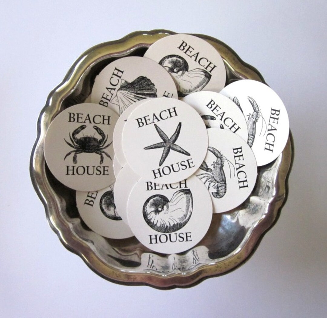 Beach House Tags Round Gift Tags Set of 10 Crab, Lobster, Starfish ...