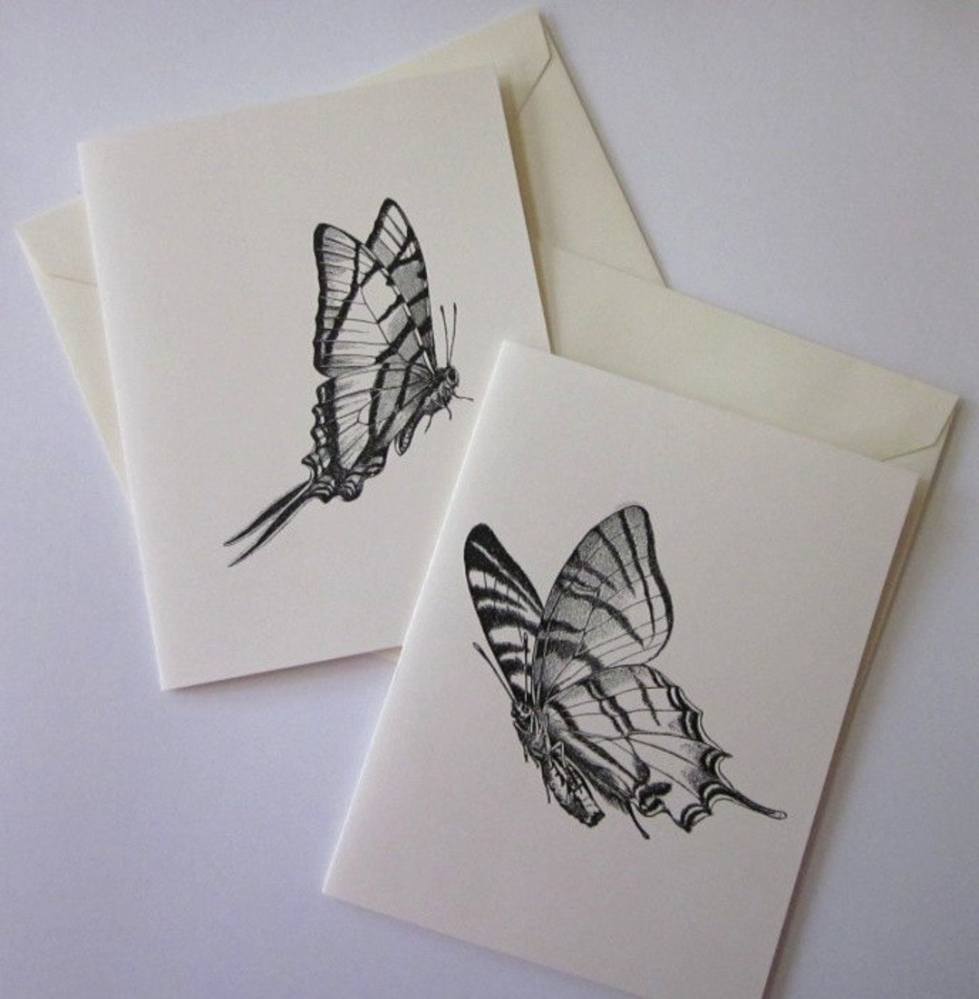 Butterfly Note Cards Stationery Set of 10 Cards in White or Light Ivory ...