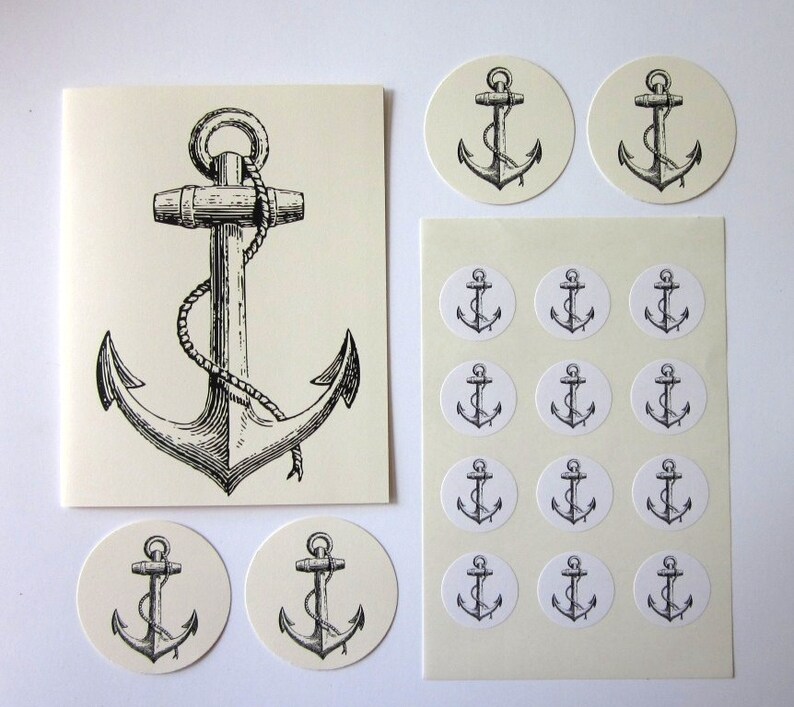 Anchor With Rope Stickers One Inch Round Seals - Etsy