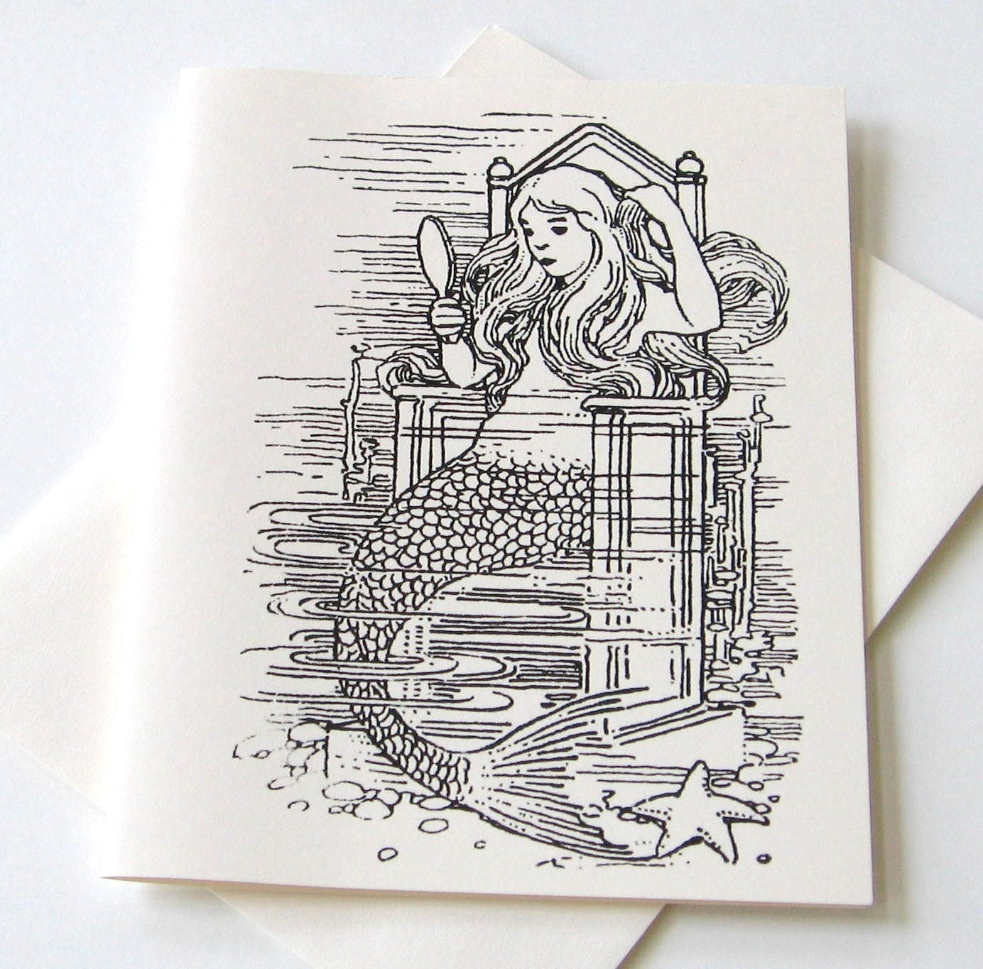 Mermaid Note Cards Stationery Set of 10 Cards in White or | Etsy