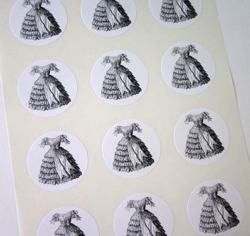 Vintage Dress Stickers One Inch Round Seals | Etsy