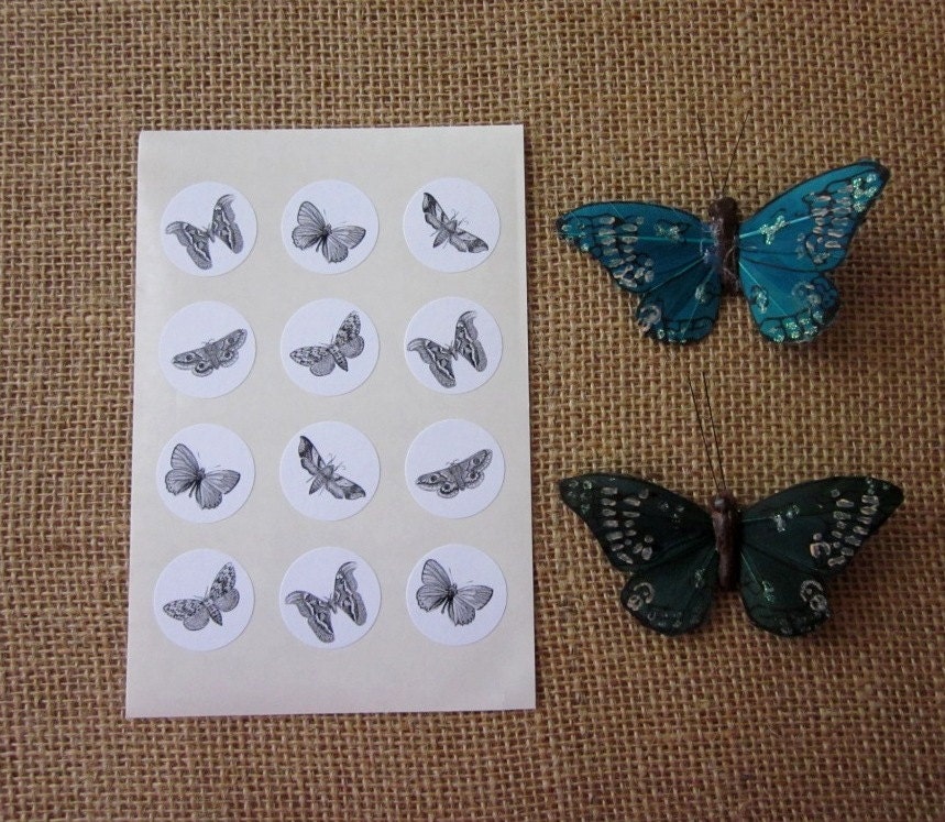 Moth Butterfly Stickers One Inch Round Seals - Etsy