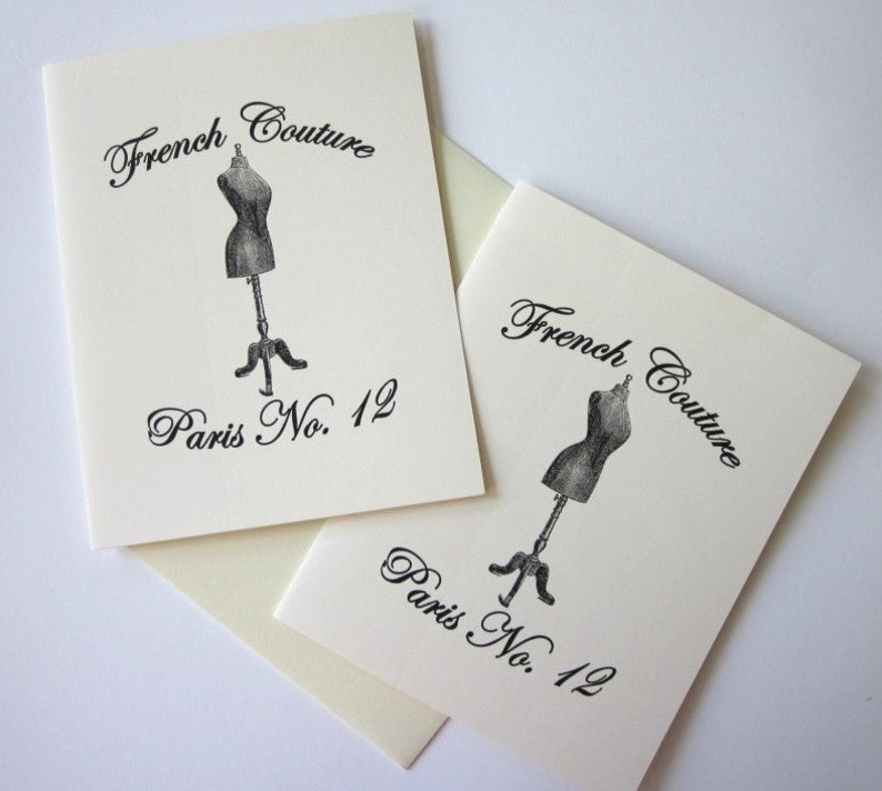 Dressform French Couture Note Cards Stationery Set of 10 Cards in White ...
