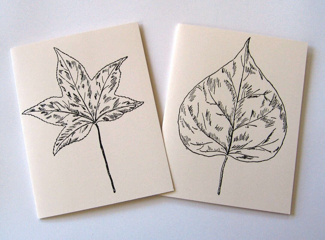 Leaf Note Cards Stationery Set of 10 Cards in White or Light Ivory With ...