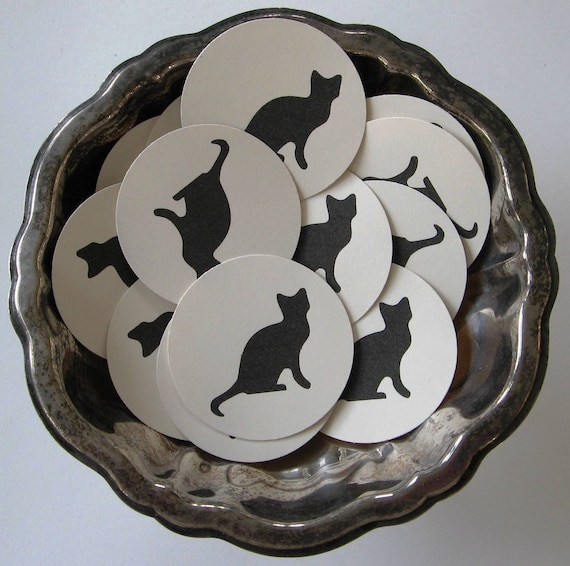 Black Cat Tags Round Gift Tags Set of 10 | Etsy