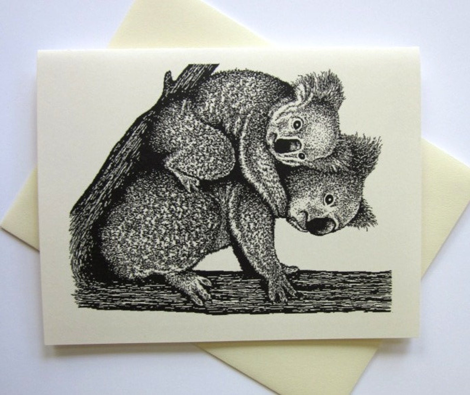 Koala Bear Cards Set of 10 in White or Light Ivory With Matching ...