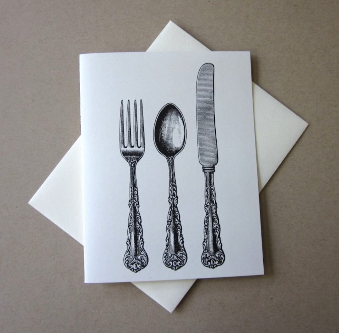 Cutlery Knife Spoon Fork Silverware Note Cards Stationery Set of 10 ...