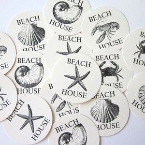 Beach House Tags Round Gift Tags Set of 10 Crab, Lobster, Starfish ...