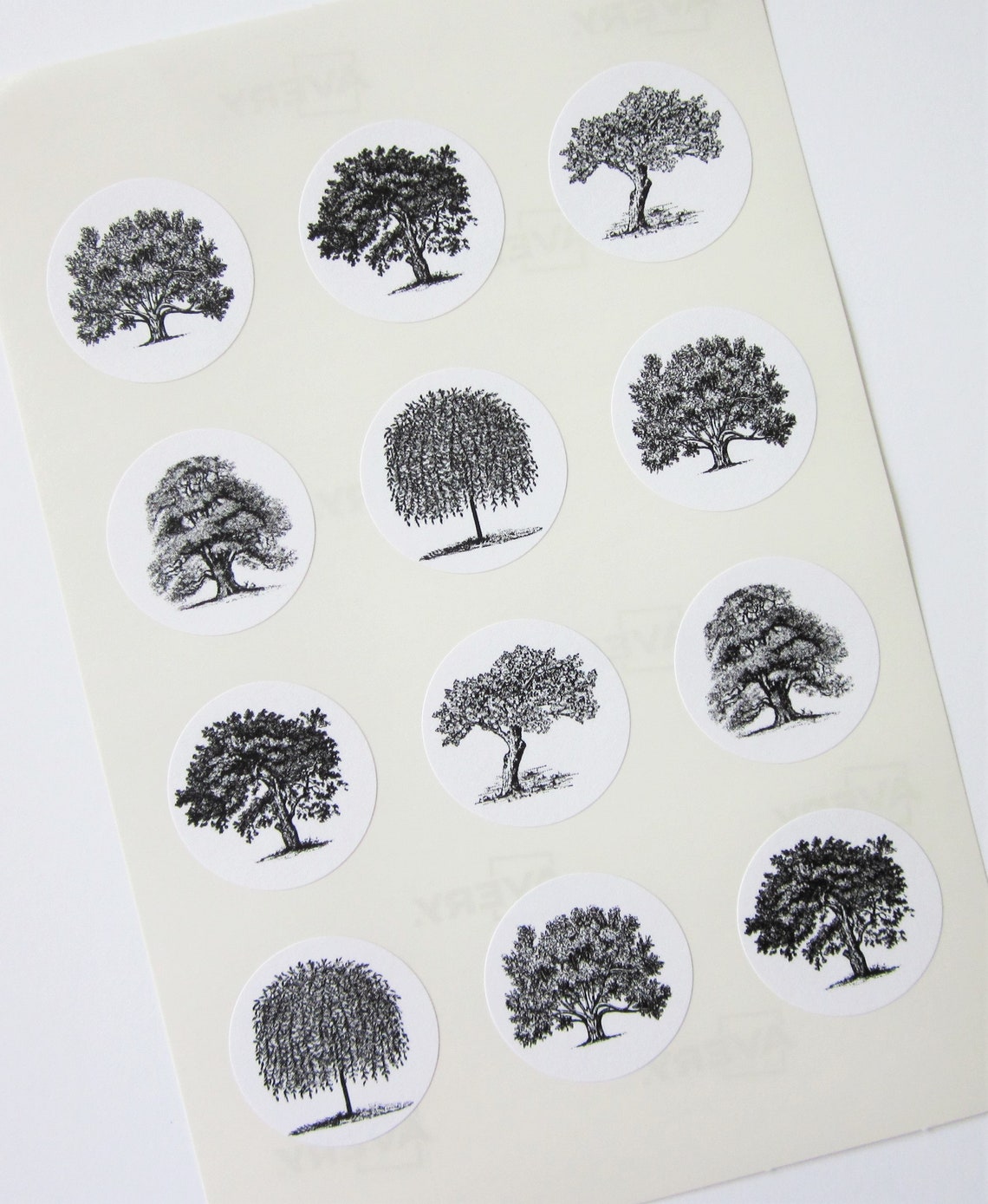 Tree Stickers One Inch Round Seals 5 Tree Images - Etsy