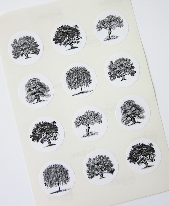 Tree Stickers One Inch Round Seals 5 Tree Images - Etsy