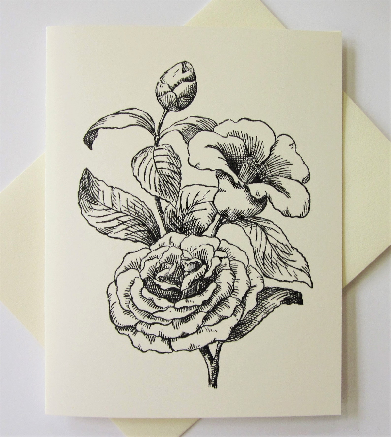 Camellia Rose Flower Note Cards Stationery Set of 10 Cards in White or ...
