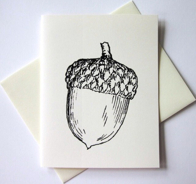 Acorn Note Cards Set of 10 in White or Ivory With Matching - Etsy