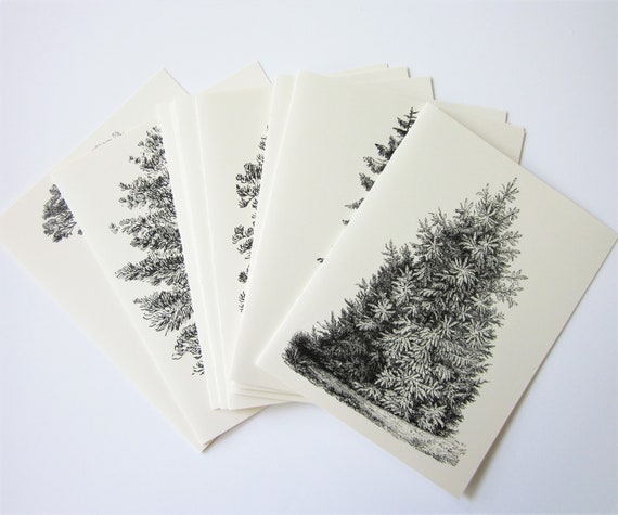 Pine Tree Note Card Set of 10 in White or Light Ivory With - Etsy
