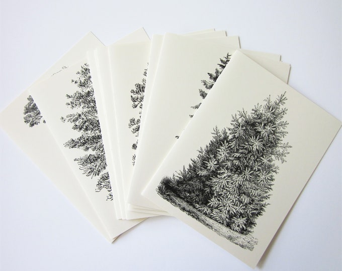 Winter Trees Note Card Set of 10 in White or Light Ivory With - Etsy