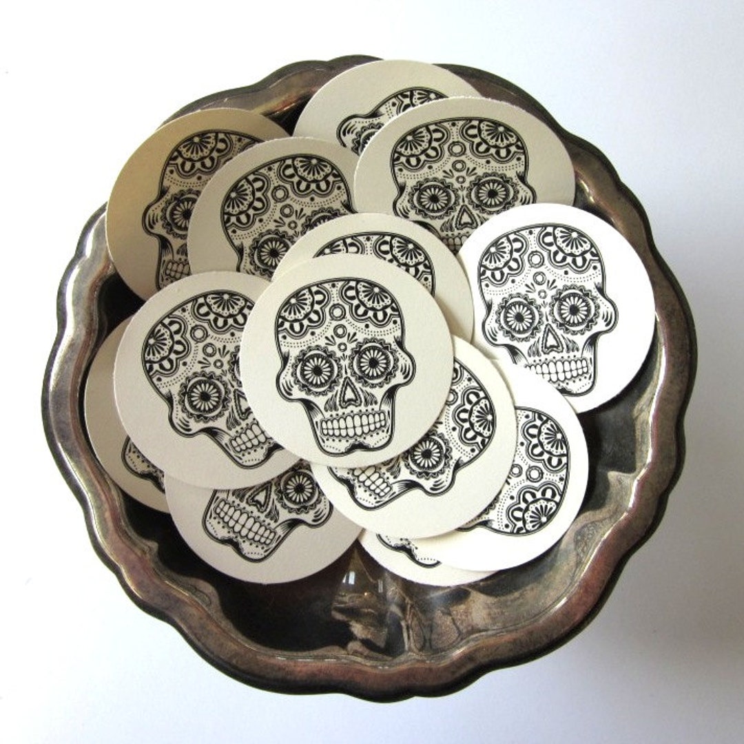 Day of the Dead Sugar Skull Tags Round Paper Gift Tags Set of 10 - Etsy