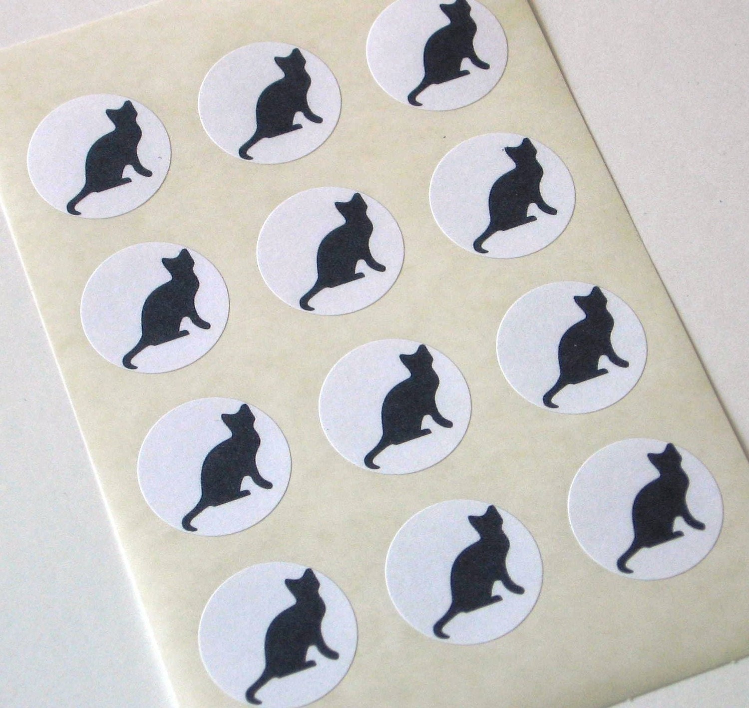 Black Cat Silhouette Stickers One Inch Round Seals - Etsy