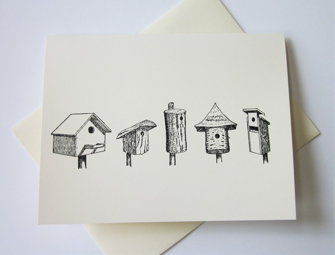 Birdhouse Note Cards Stationery Set of 10 Cards in White or Light Ivory ...