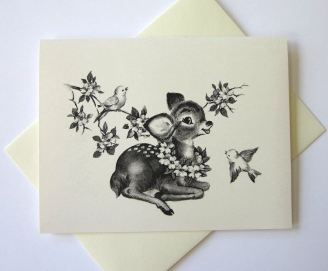 Baby Deer Fawn Note Cards Stationery Set of 10 Cards in White or Light ...