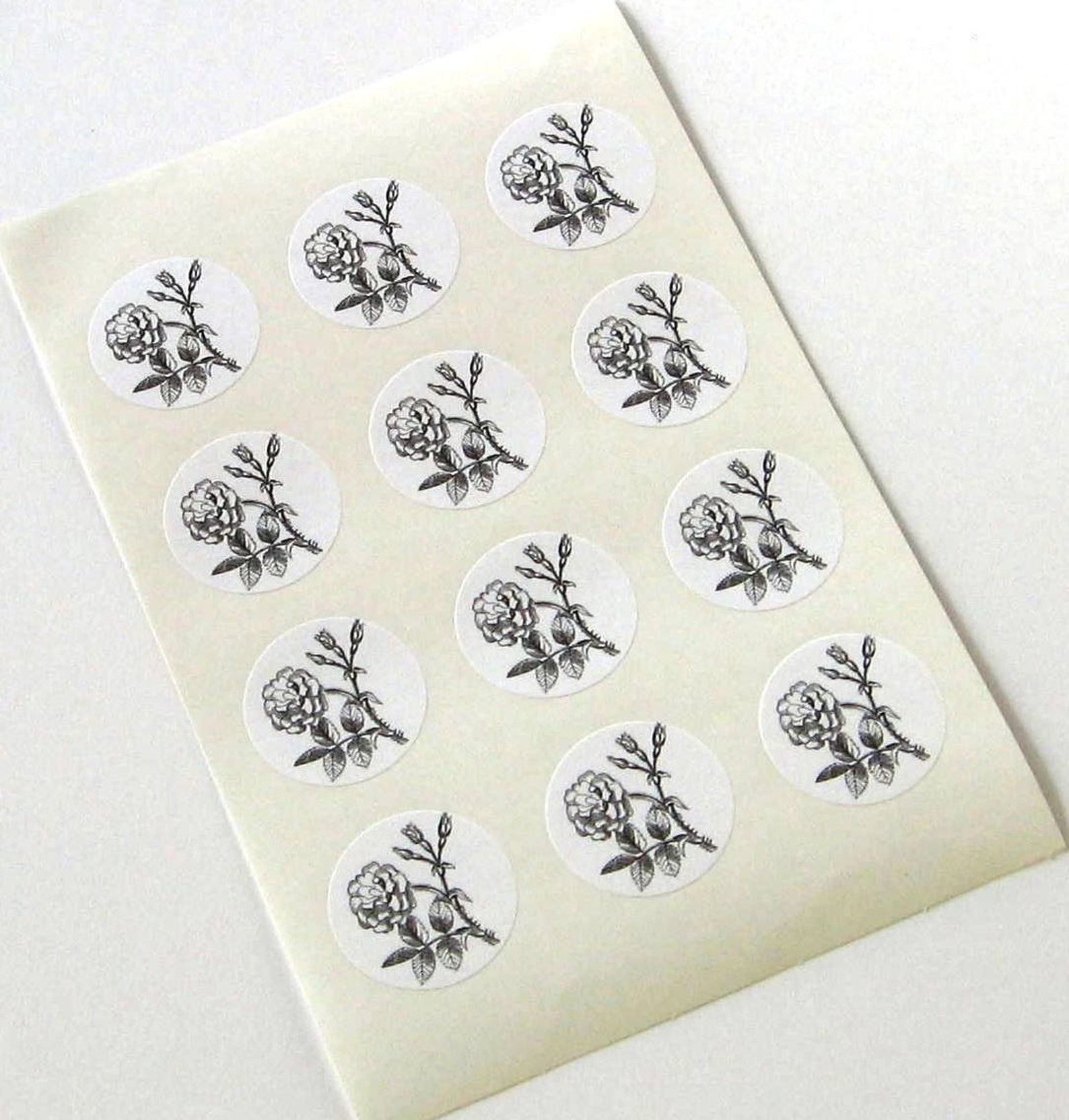 Rose Flower Stickers One Inch Round Seals - Etsy