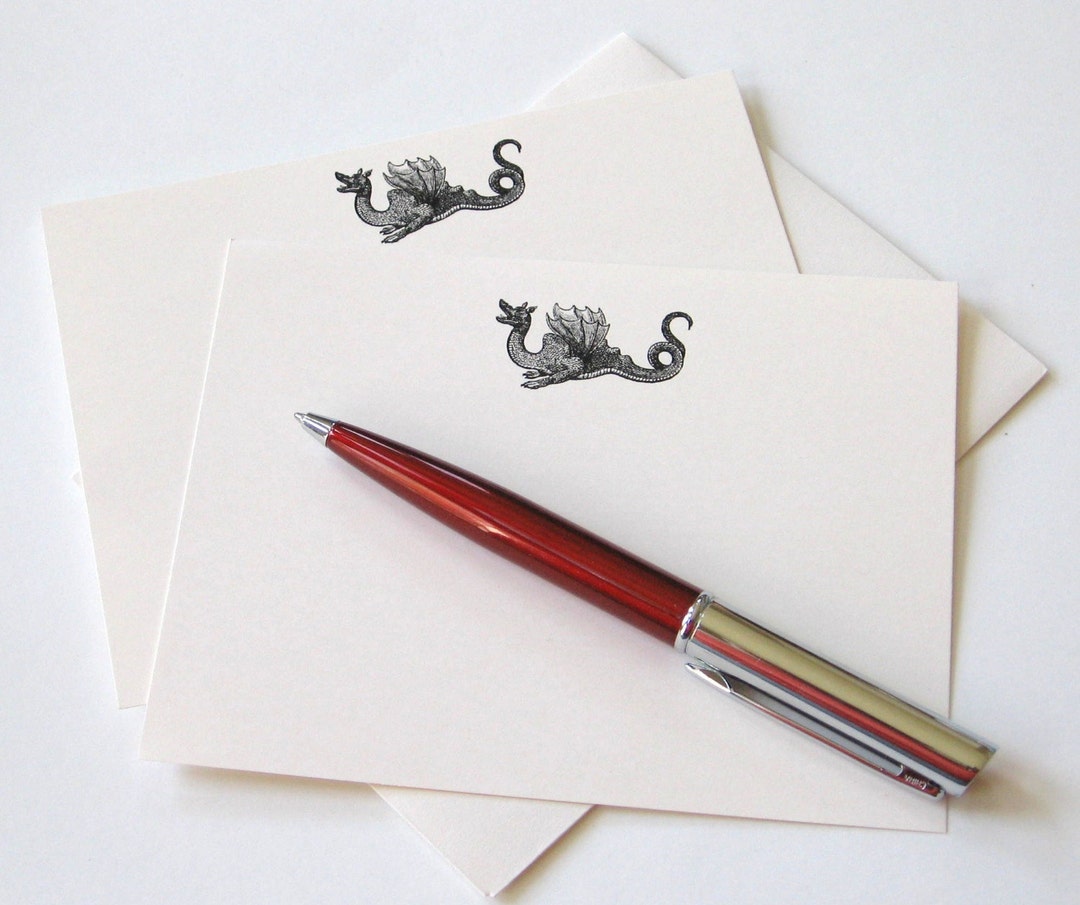 Dragon Note Cards Stationery Set of 10 Cards in White or Light Ivory ...