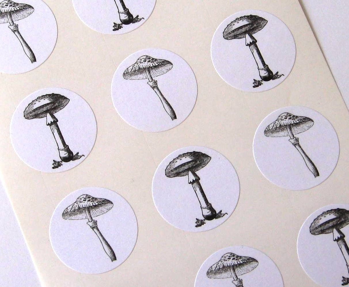 Mushroom Stickers One Inch Round Seals - Etsy