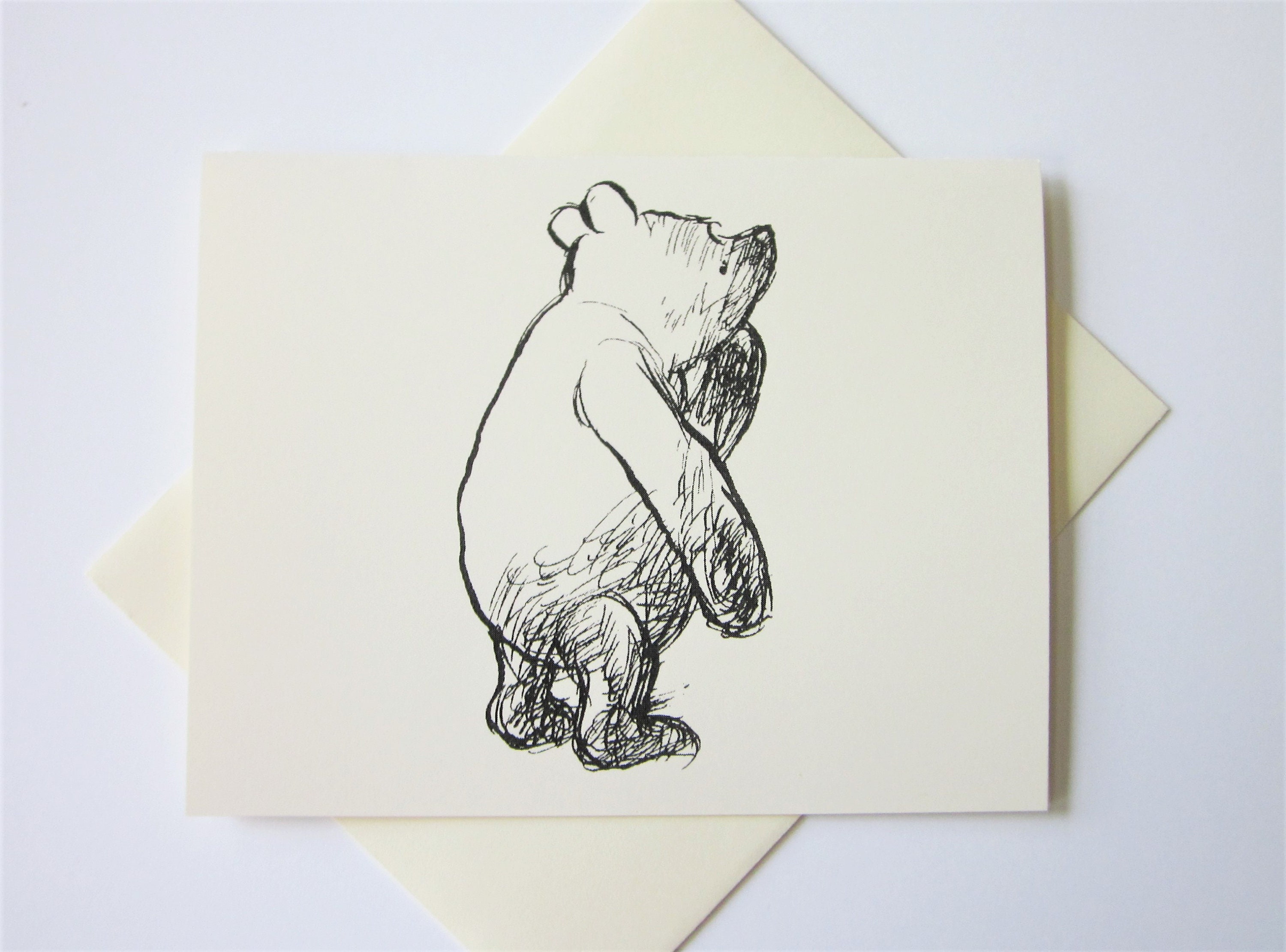 Winnie the Pooh Note Card Set of 12 in White or Light Ivory With ...