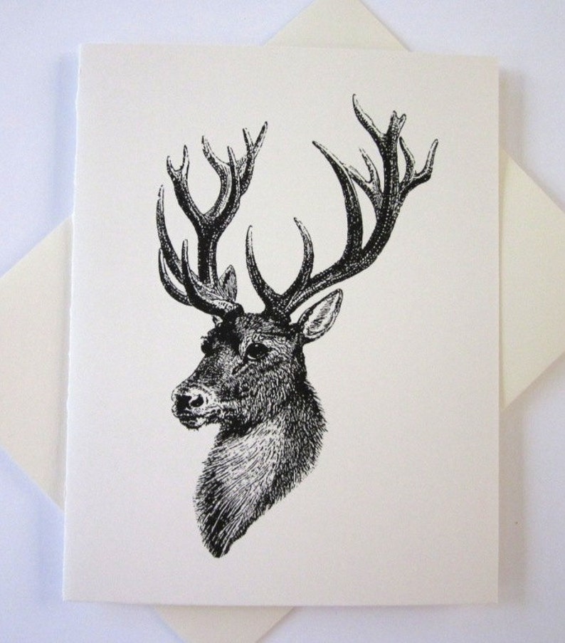 Deer With Antlers Cards Set of 10 in White or Light Ivory With - Etsy
