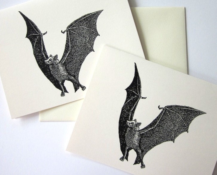 Bat Note Cards Set of 10 in White or Ivory With Matching - Etsy