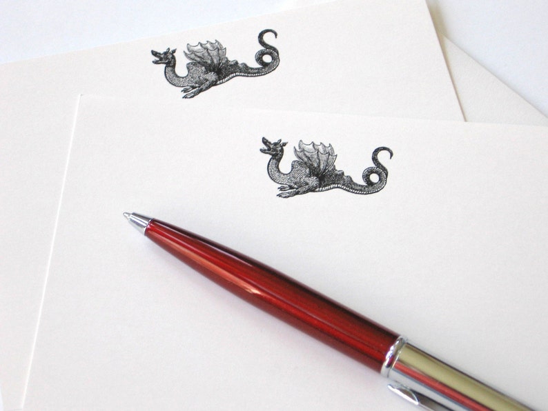 Dragon Note Cards Stationery Set of 10 Cards in White or Light Ivory ...